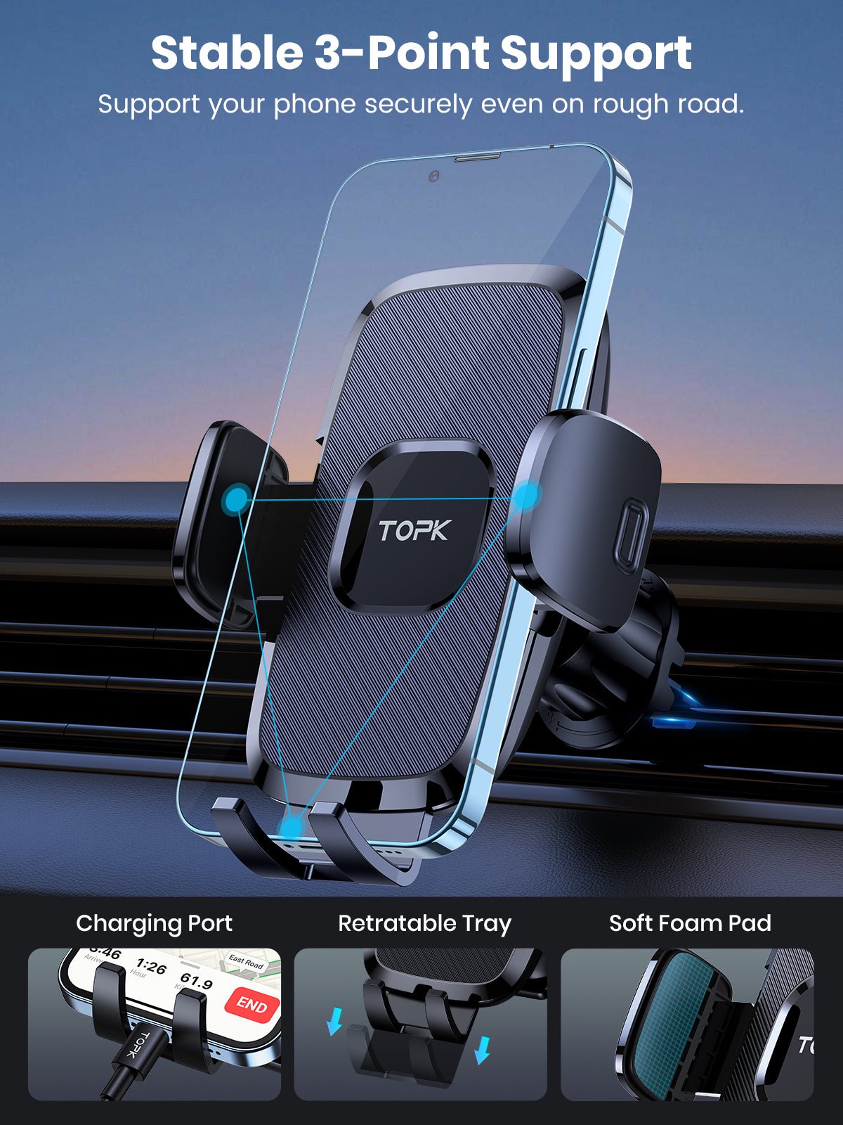 TOPK D35 Phone Mount For Car Air Vent – TOPK Official Store